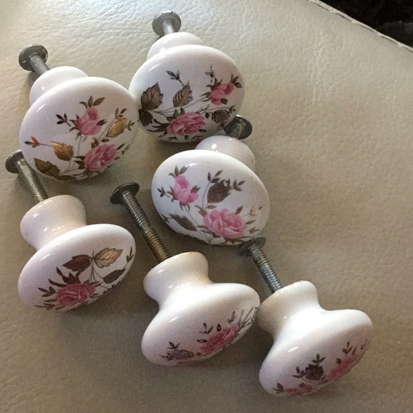 Unknown | Accents | 6x Vintage Drawercabinet Pulls Handles Knobs Ceramic Floral Pink Rose | Poshmark